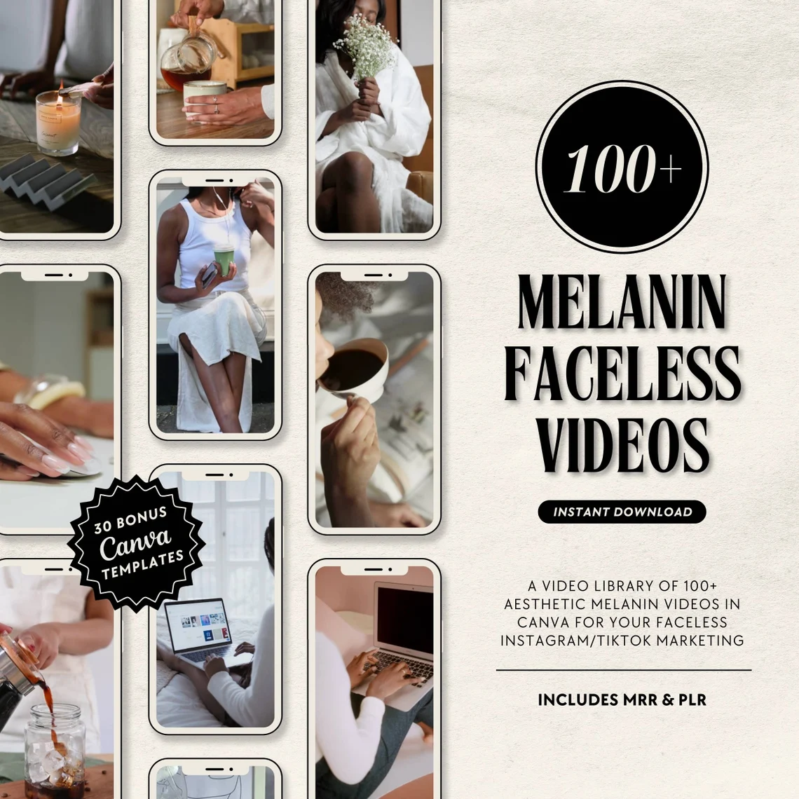 Melanin Faceless Video Reels Bundle – 105 MRR/PLR Videos | PLR Creative