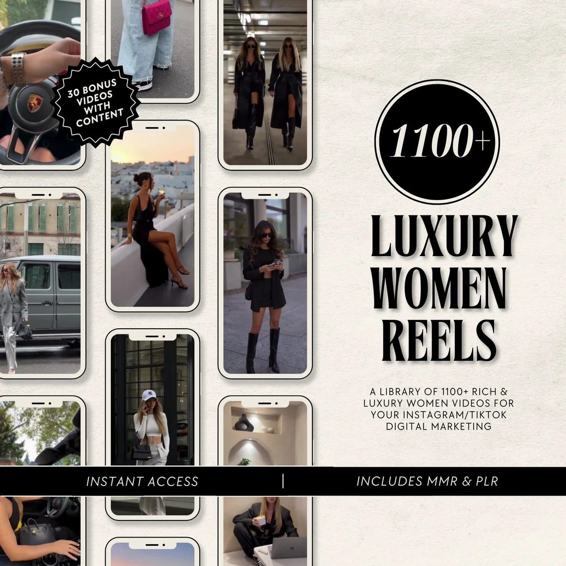 Luxury Women Reels Bundle – 1100+ Faceless Videos with PLR/MRR | PLR ...